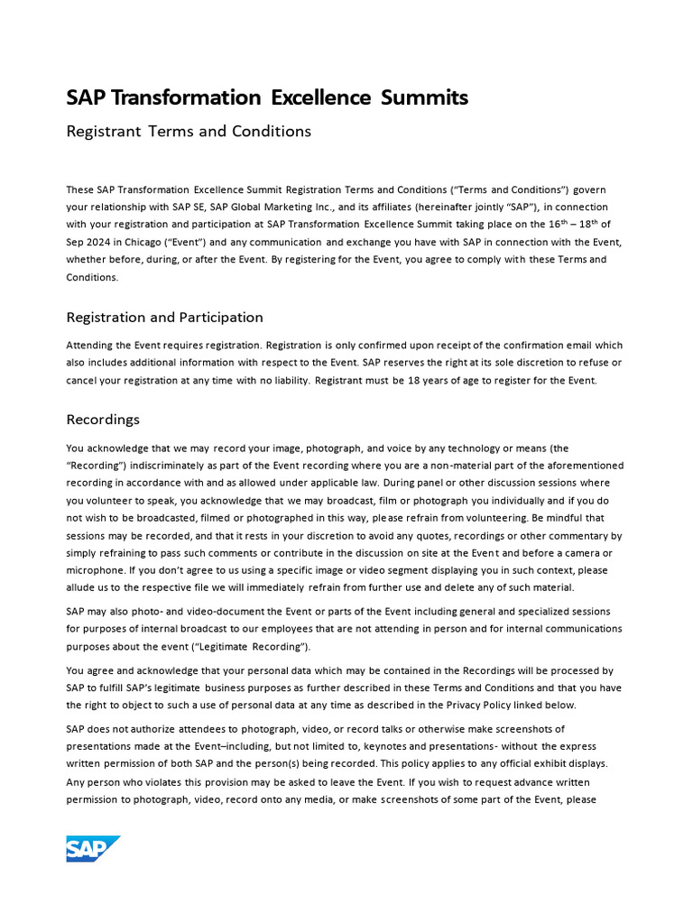 SAP Transformation Excellence Summit 2024 Chicago Terms and Conditions ...