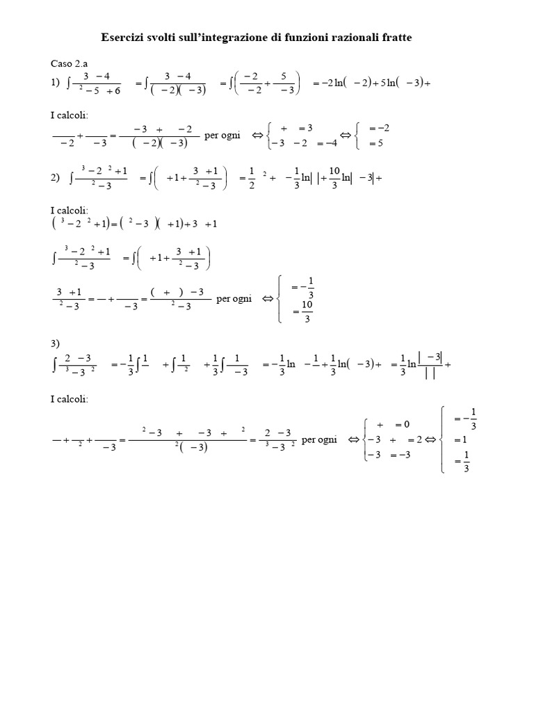 21_Esercizi_svolti_Integrali di funzioni razionali fratte | PDF