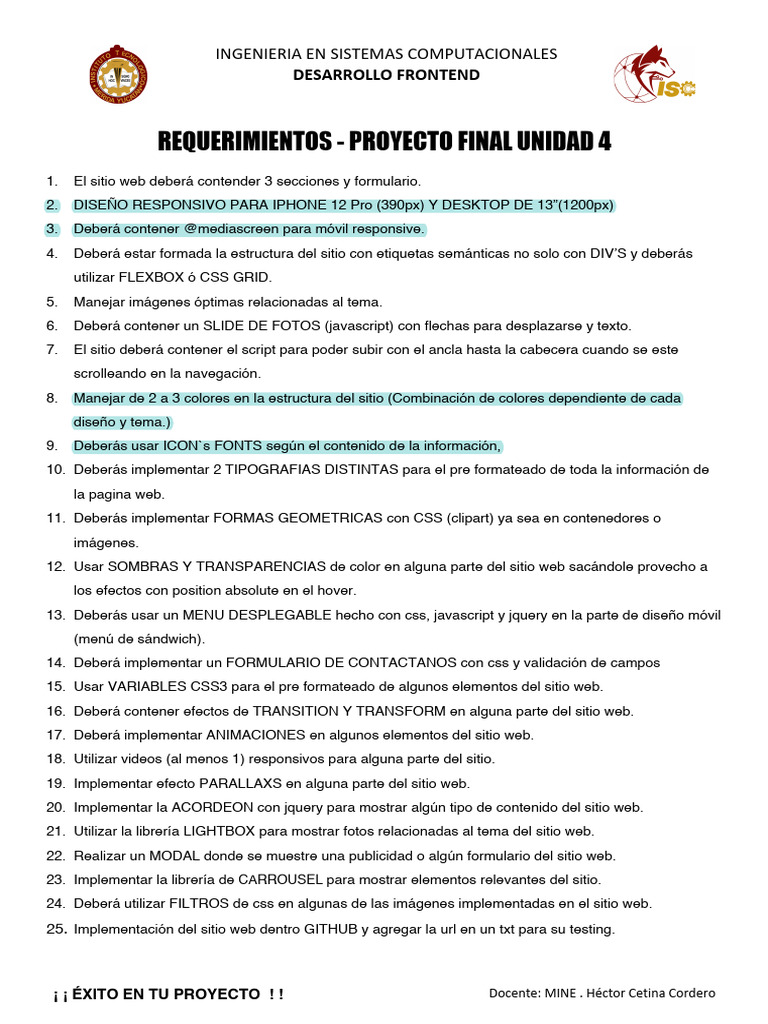 Requerimientos Proyecto Final 2022 Unidad 4 | PDF | Script Java | J Query