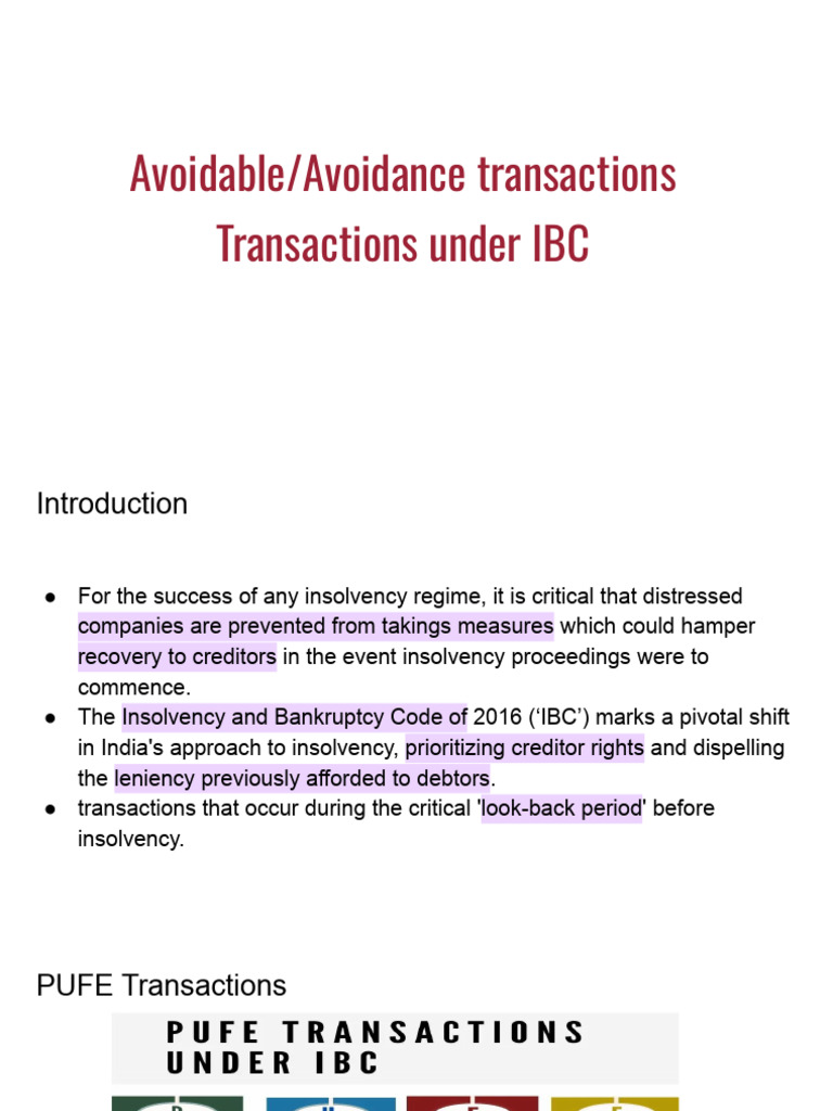 Avoidable Transactions Under The Insolvency and Bankruptcy Code | PDF ...