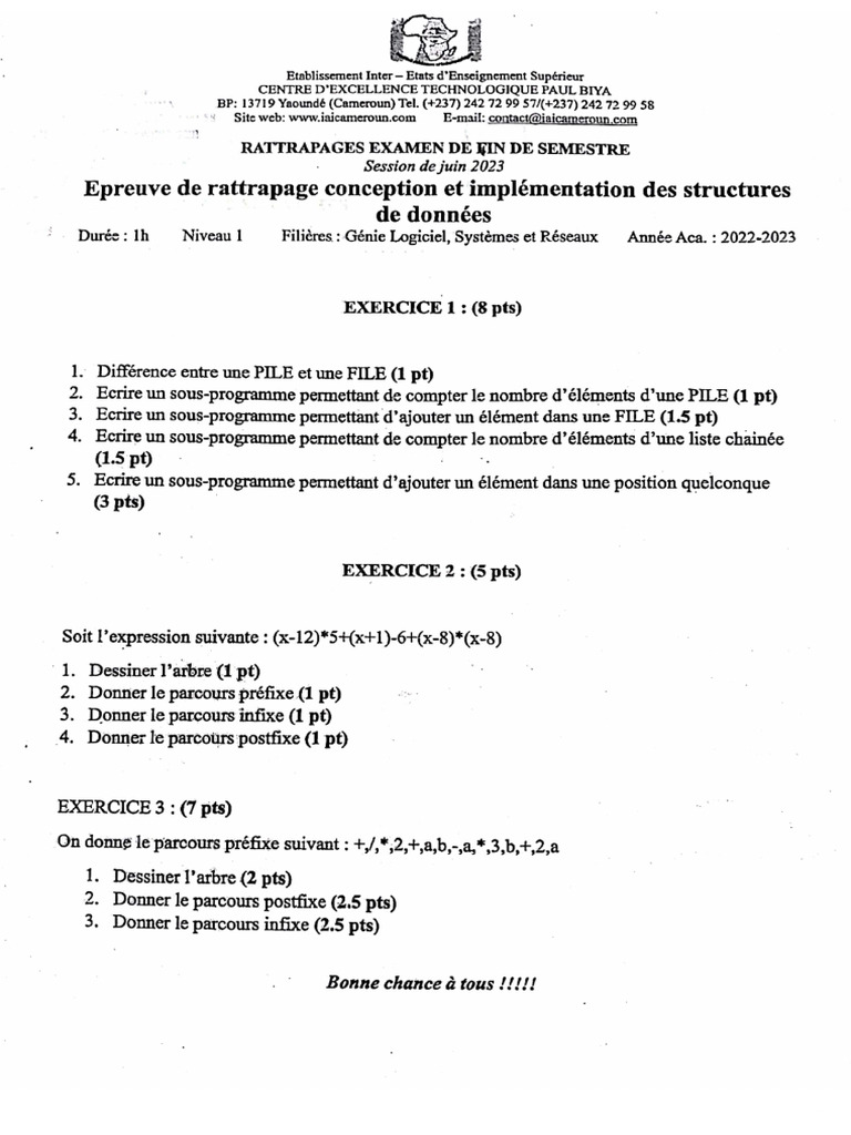 IAI-Cameroun-NIVEAU I-1Génie Logiciel Et Systèmes-Conception Et Implémentation Des Structures de ...