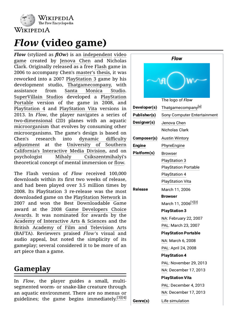 Flow (Video Game) From Wikipedia | PDF | Gaming | Video Game ...