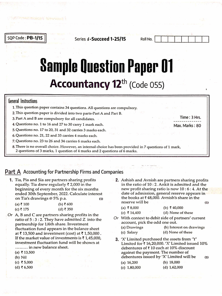 Accountancy Sample Paper 2025-1 | PDF