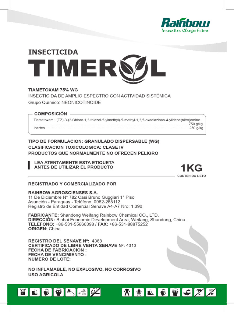 Tiametoxam 75% WG TIMEROL | PDF | Agua | Agricultura