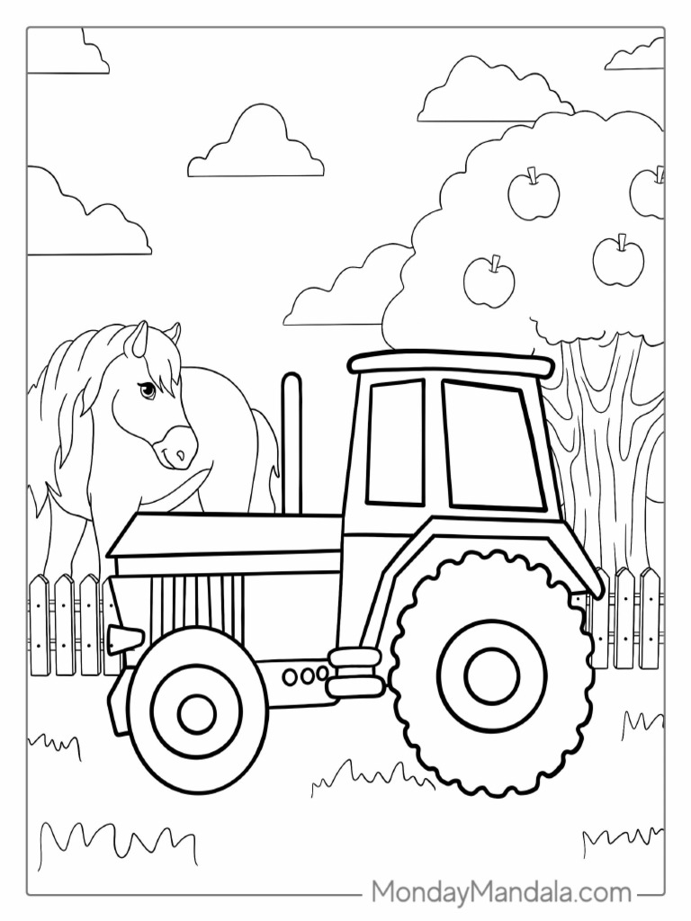 Easy Coloring Page of Tractor | PDF