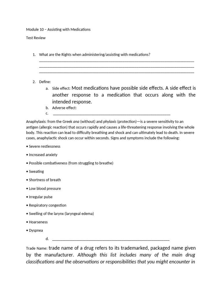 Module 10 - Assisting With Medications Test Review | PDF | Clinical ...