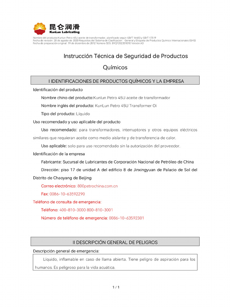 Petro 45U-010MSDS - ESP | PDF
