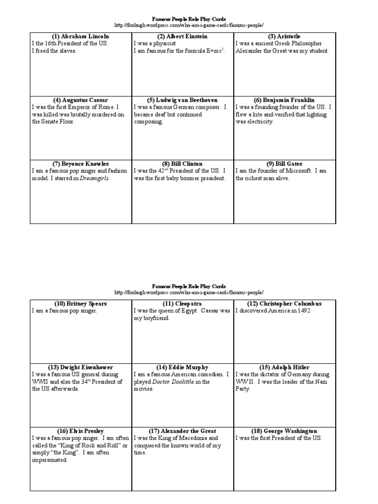 Famous People Role Play Cards | PDF | The United States