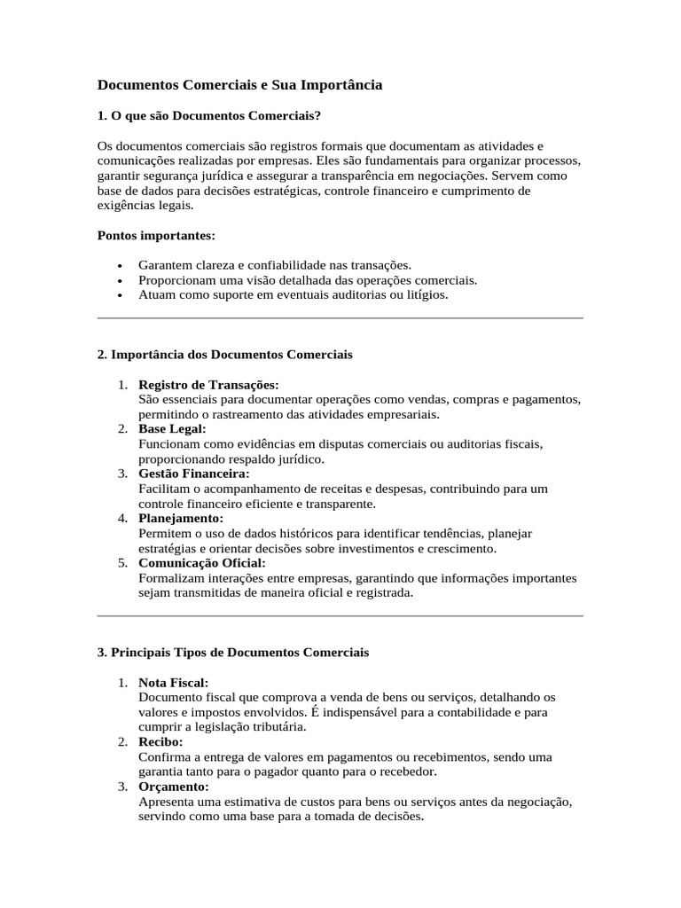 Documentos Comerciais e Sua Importância | PDF | Business | Economias