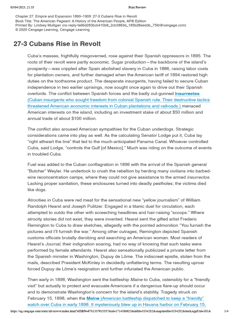 Cuban Revolt Against Spanish Rule 1895 | PDF | Cuba | William Mc Kinley