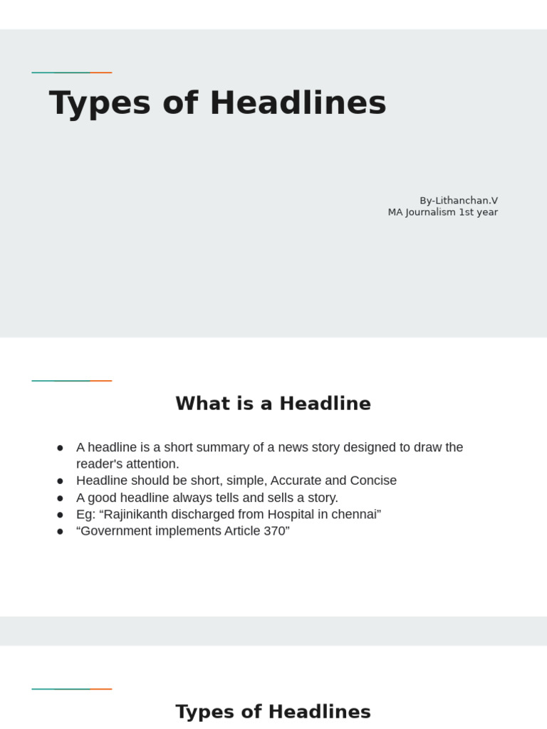 Understanding Different Headline Types | PDF | Publishing | Written ...