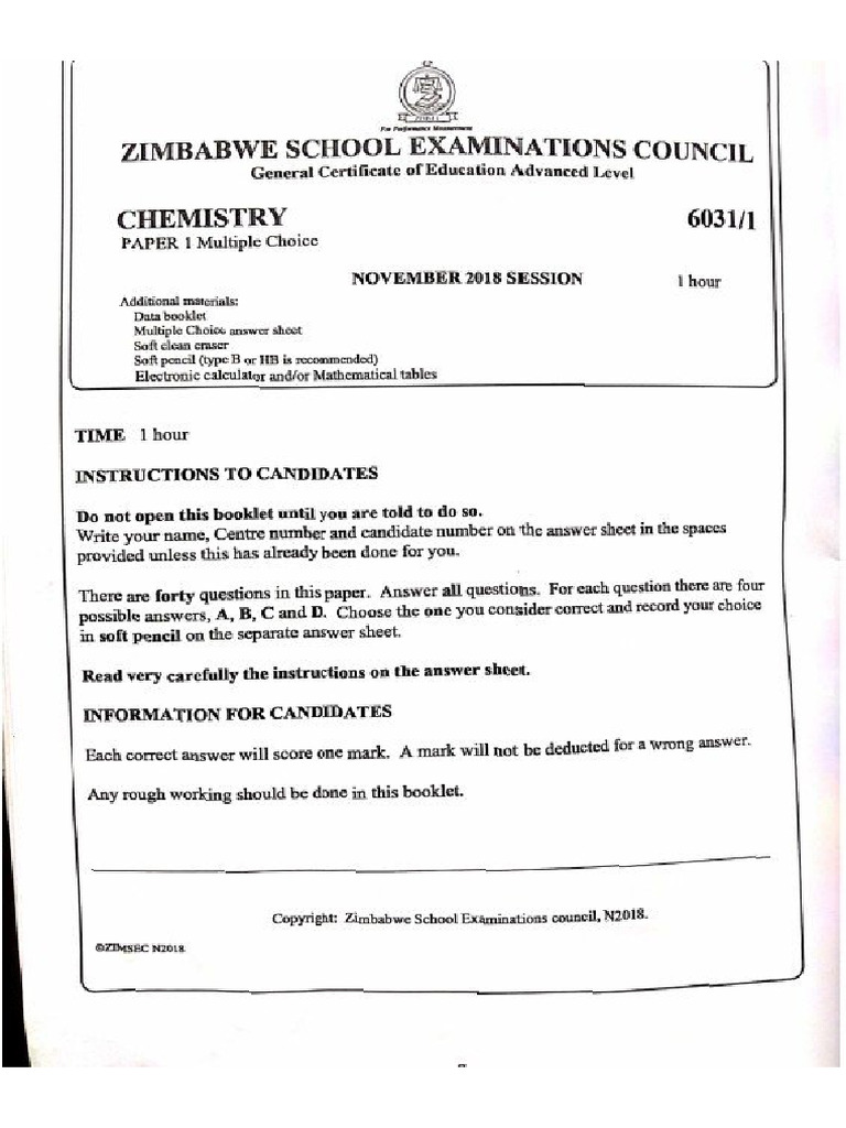 Zimsec-Chem P1, N2018 | PDF