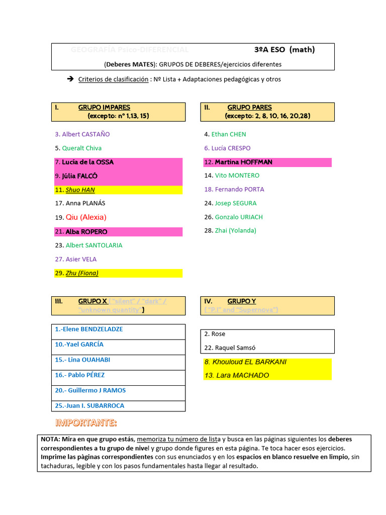 Deberes de Álgebra para 3ºA ESO | PDF | Factorización | Multiplicación