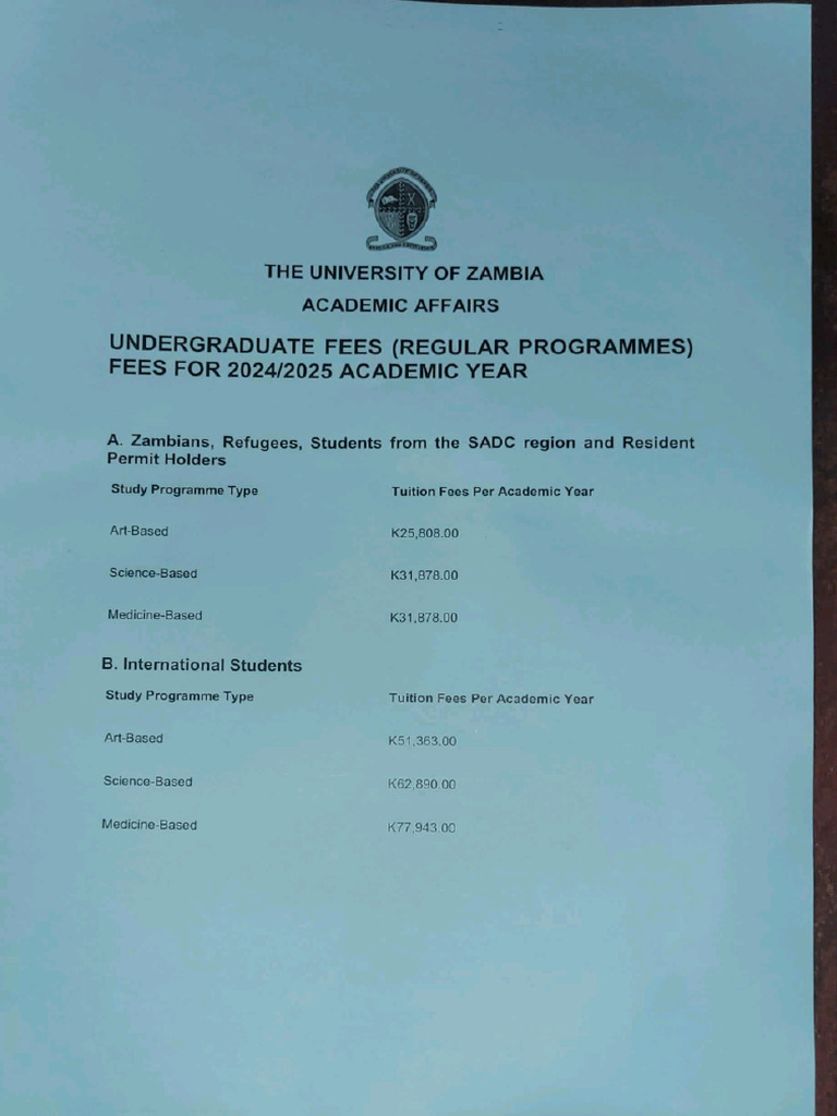 UNZA FEES_2024-2025? | PDF