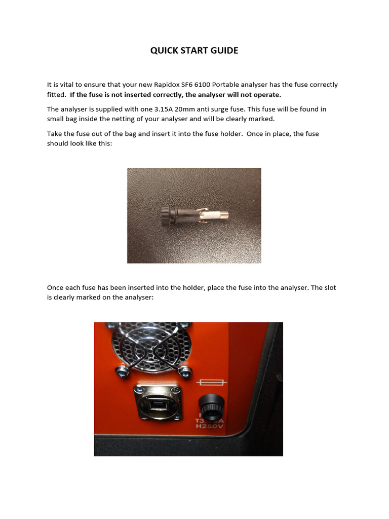 Rapidox SF6 6100 Portable Quick Start Guide | PDF
