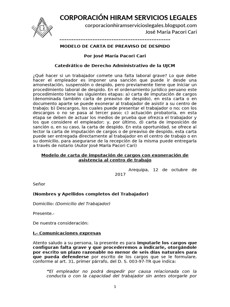 Modelo de Carta de Preaviso de Despido | PDF | Justicia | Crimen y ...