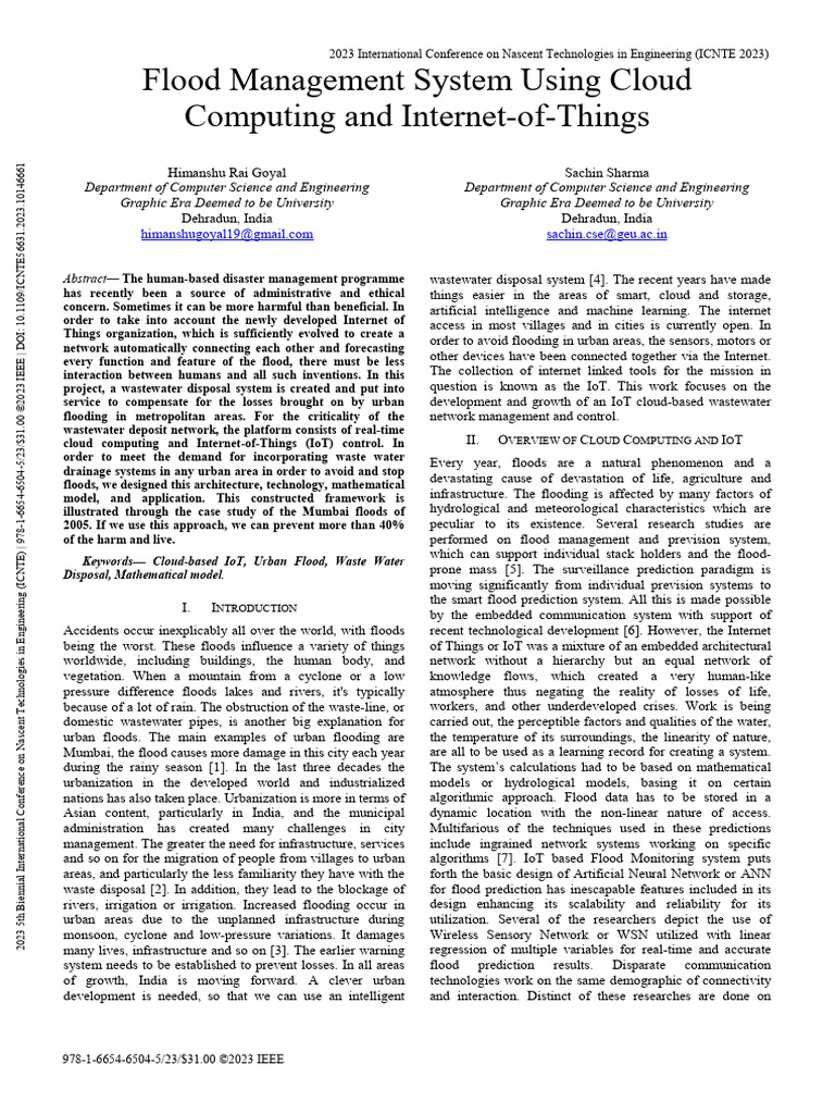 Flood Management System Using Cloud Computing and Internet-of-Things ...