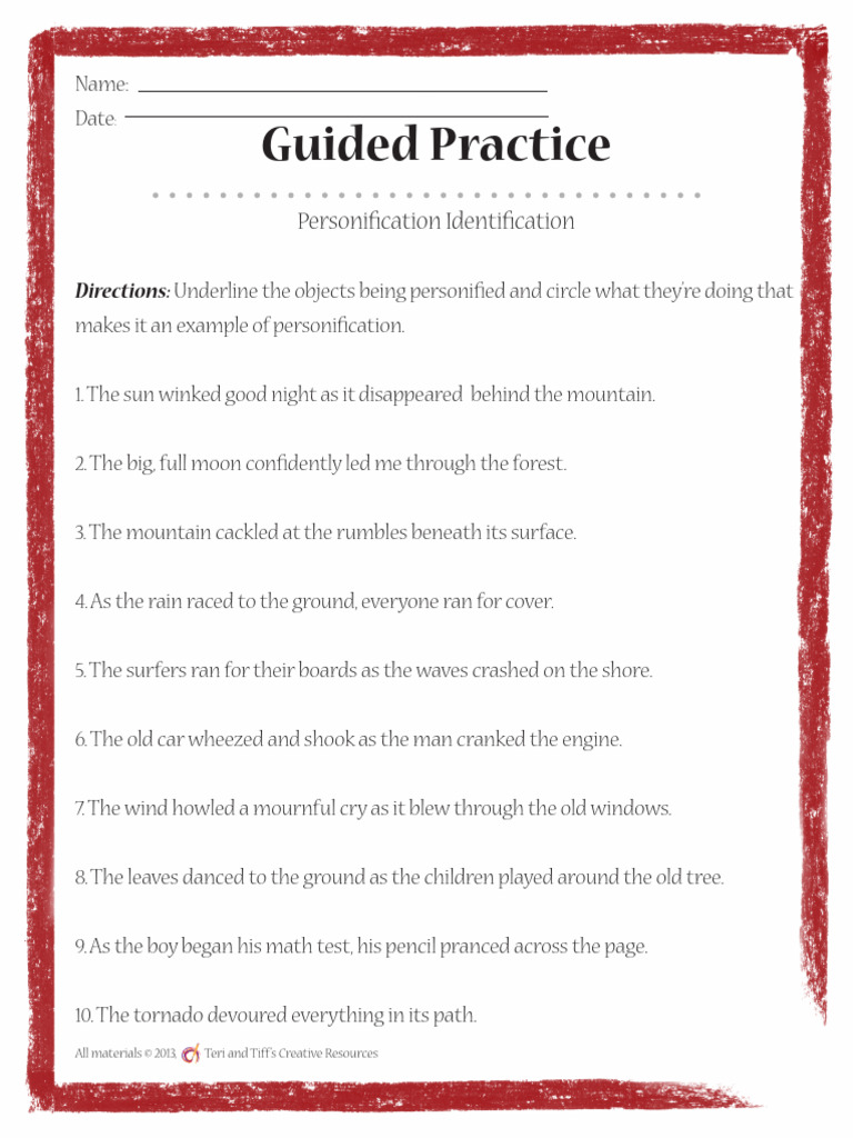 Personification Worksheet-7 | PDF