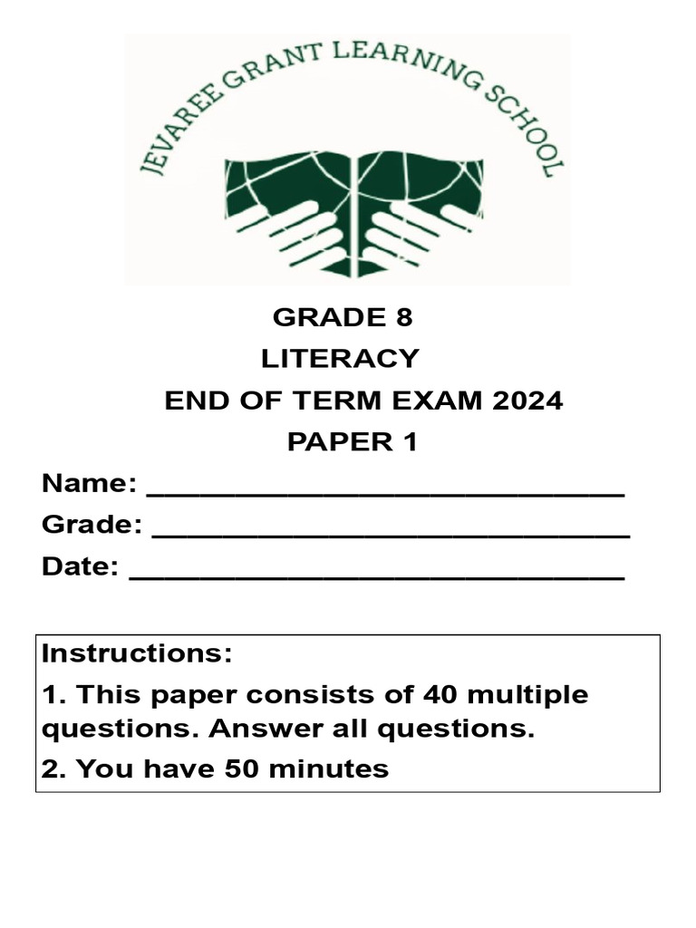 Grade 8 Literacy Exam 2024 Paper 1 | PDF
