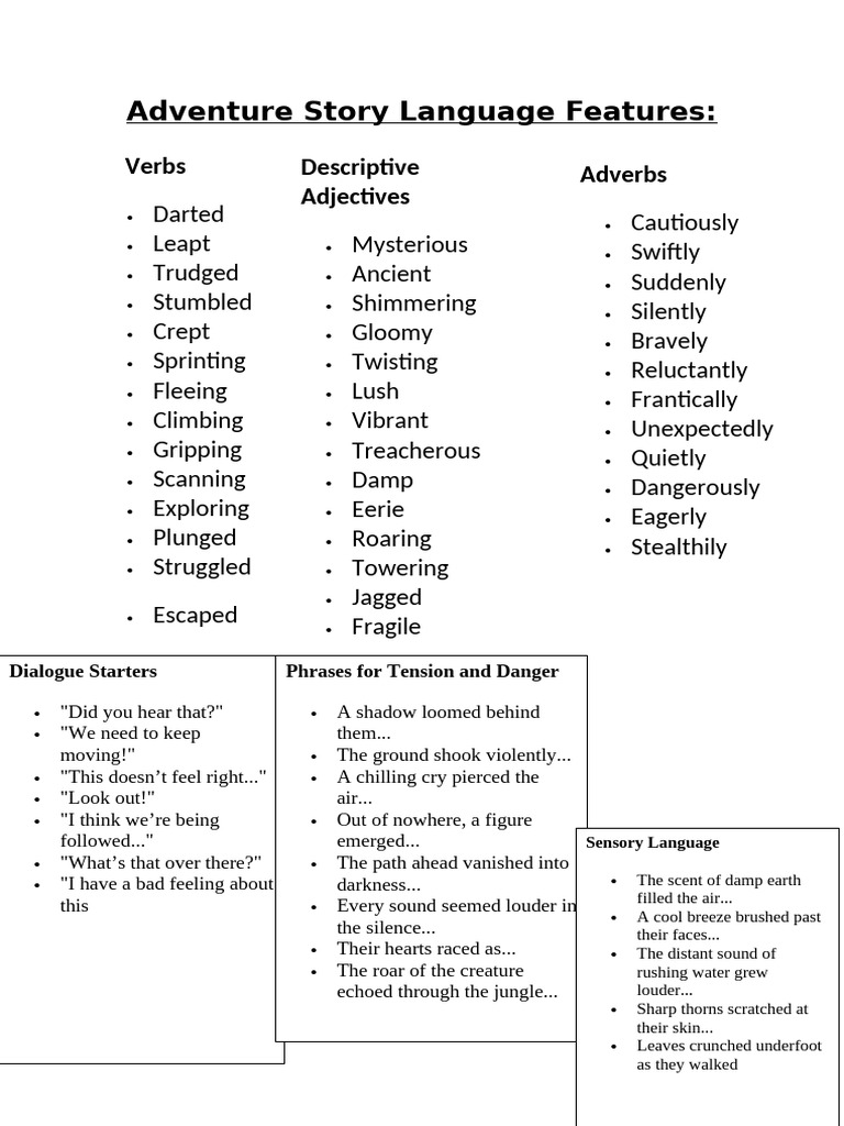 Adventure Story Language Features | PDF | Language Mechanics | Semantic Units