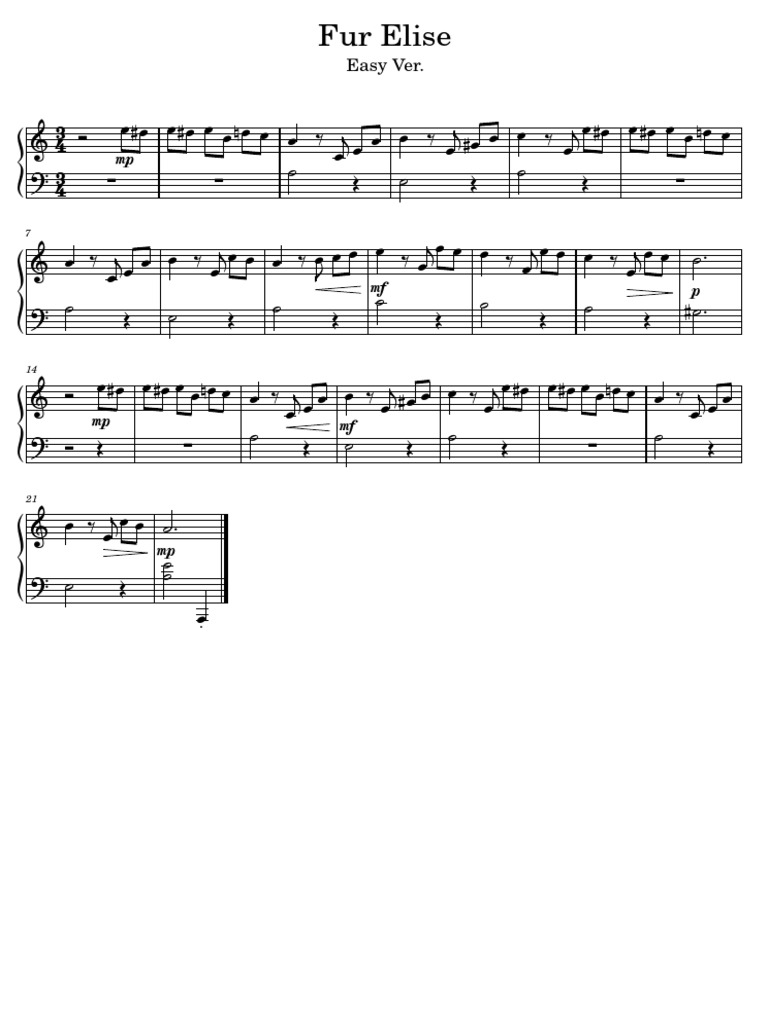 Easy Fur Elise Sheet Music | PDF