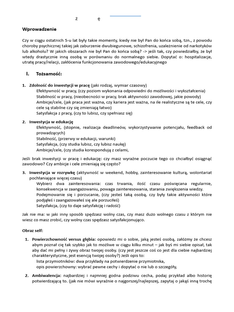 Kernberg - STIPO Wywiad Po Łstrukturalny, Wersja Oryginalna | PDF