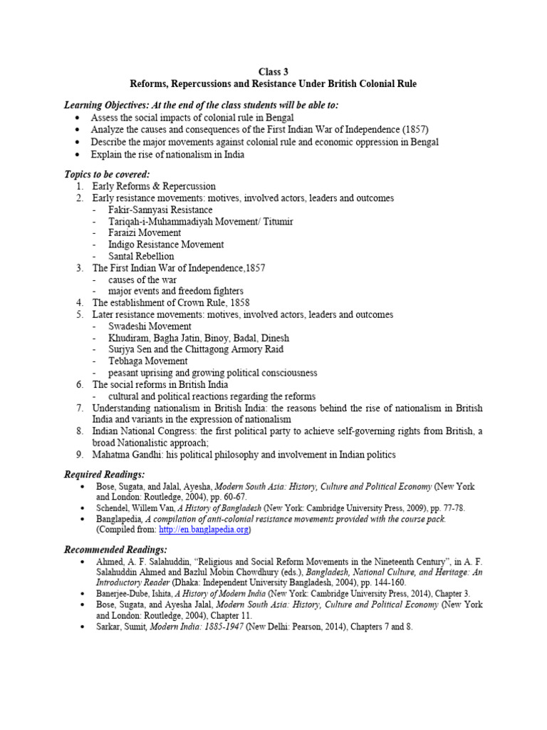 Class 3 Reforms, Repercussions and Resistance | PDF | British Raj ...