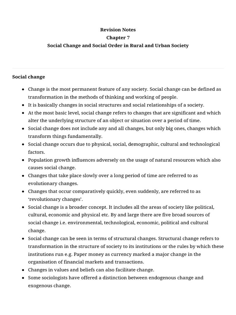 Social Change and Social Order in Rural and Urban Society | PDF ...