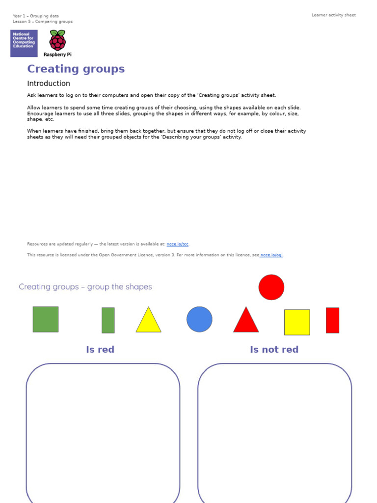 Year 1 Data Grouping Activity | PDF