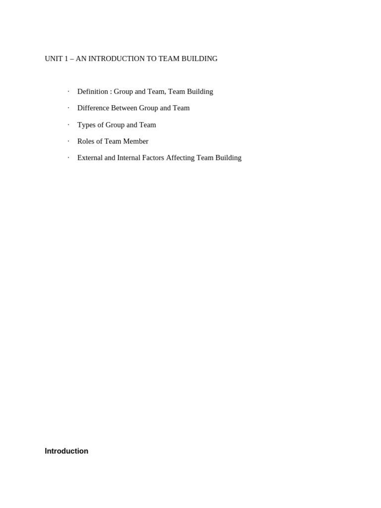 Introduction to Team Building Essentials | PDF | Team Building | Goal