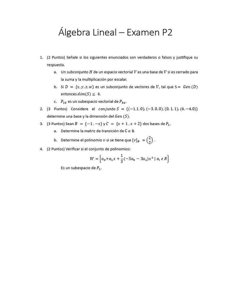 Álgebra Lineal Examen P2 - Modelo 2 | PDF
