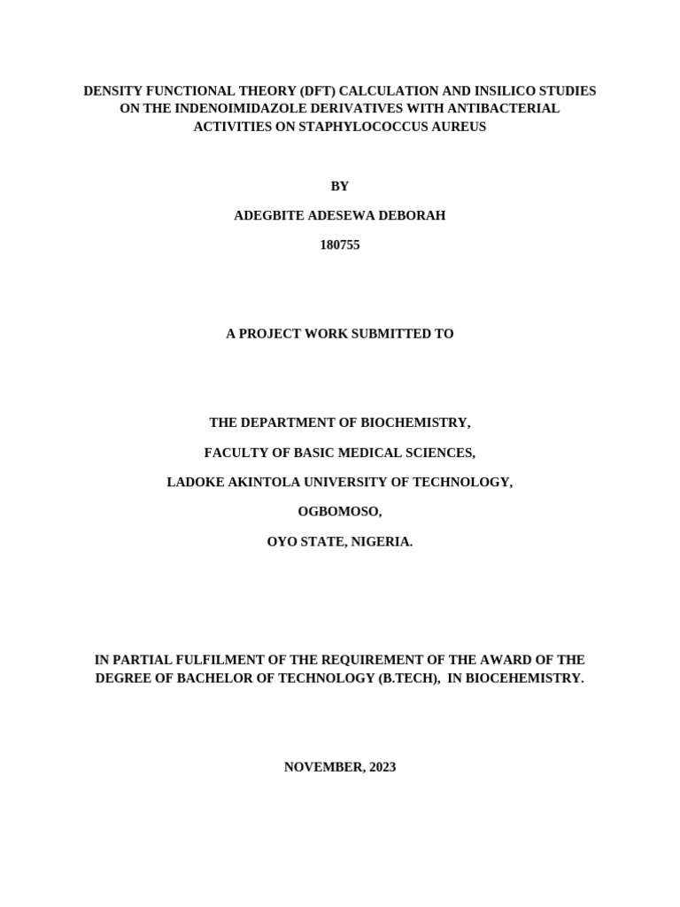 ADEGBITE ADESWA DEBORAH180755 Project | PDF | Staphylococcus Aureus ...