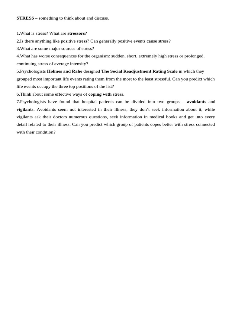 STRESS - Discussion Questions | PDF