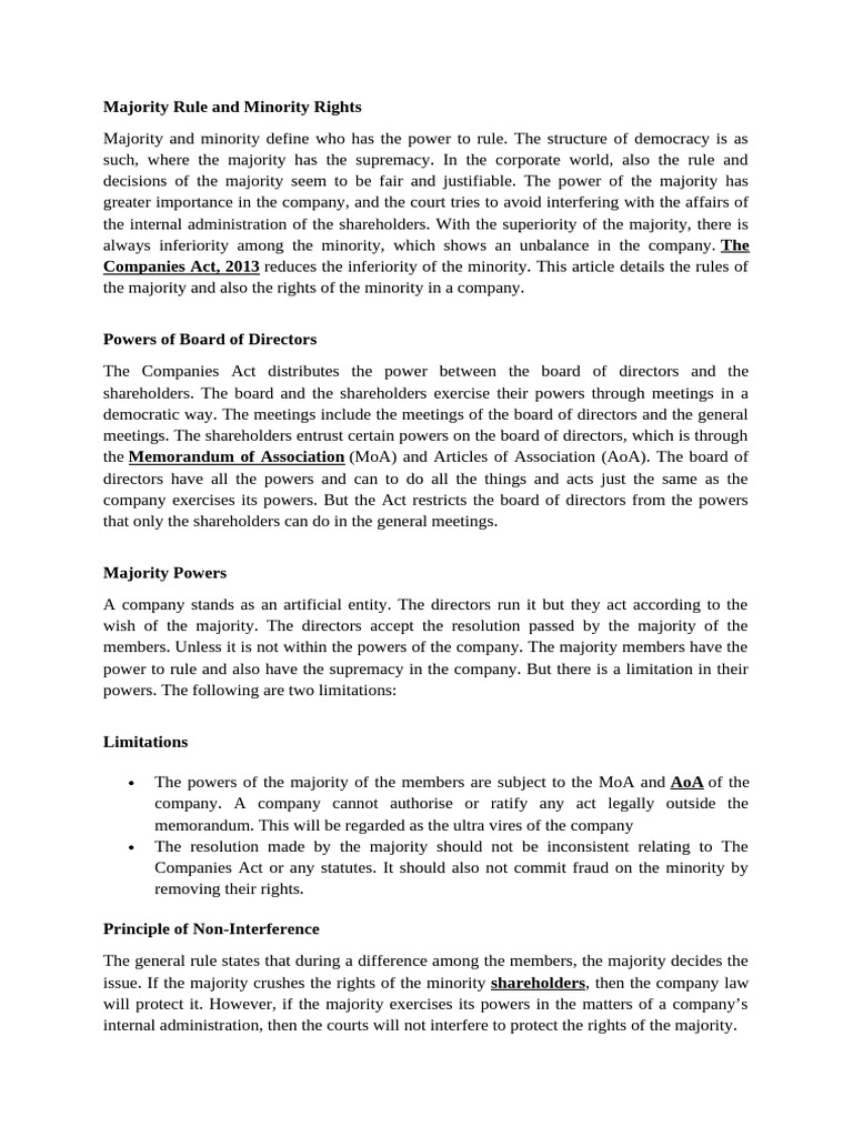 "Majority Rule vs. Minority Rights" | PDF | Board Of Directors ...
