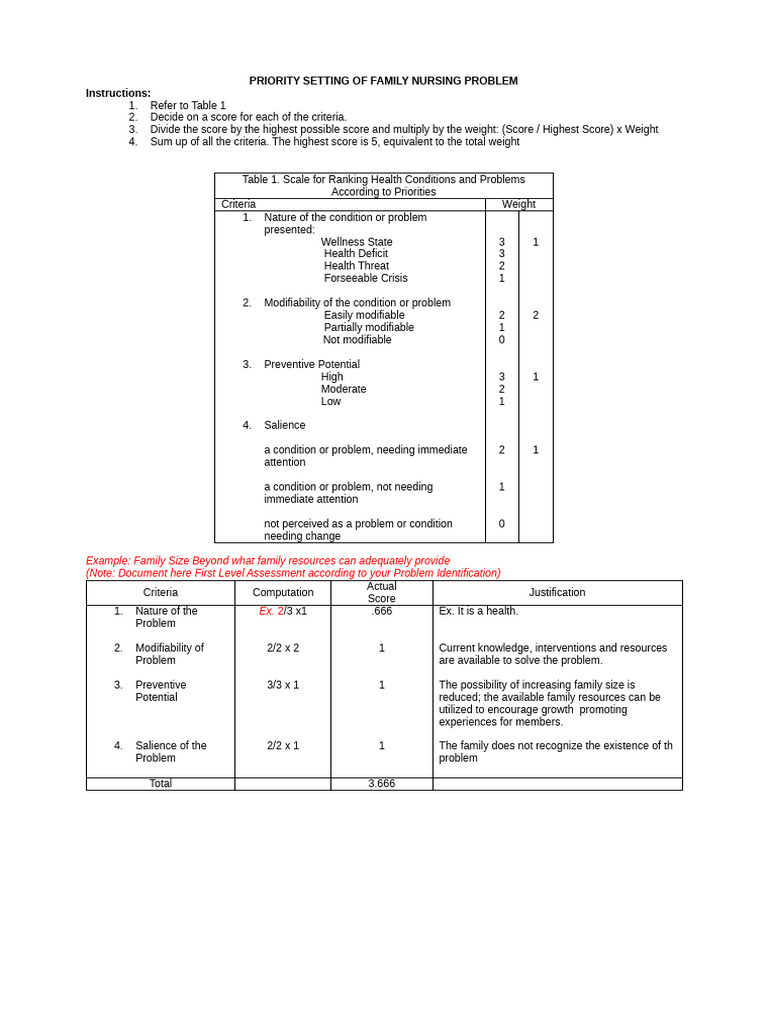 Family Nursing Problem Priority Setting | PDF