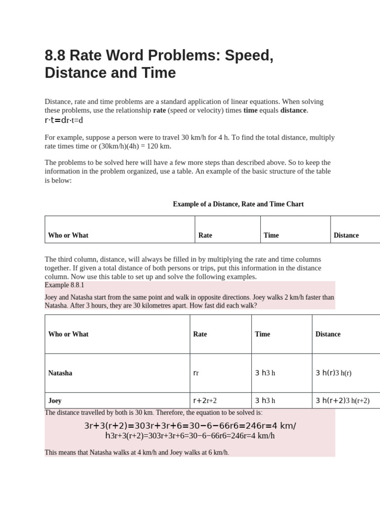 8.8 Rate Word Problems: Speed, Distance and Time | PDF | Speed | Train
