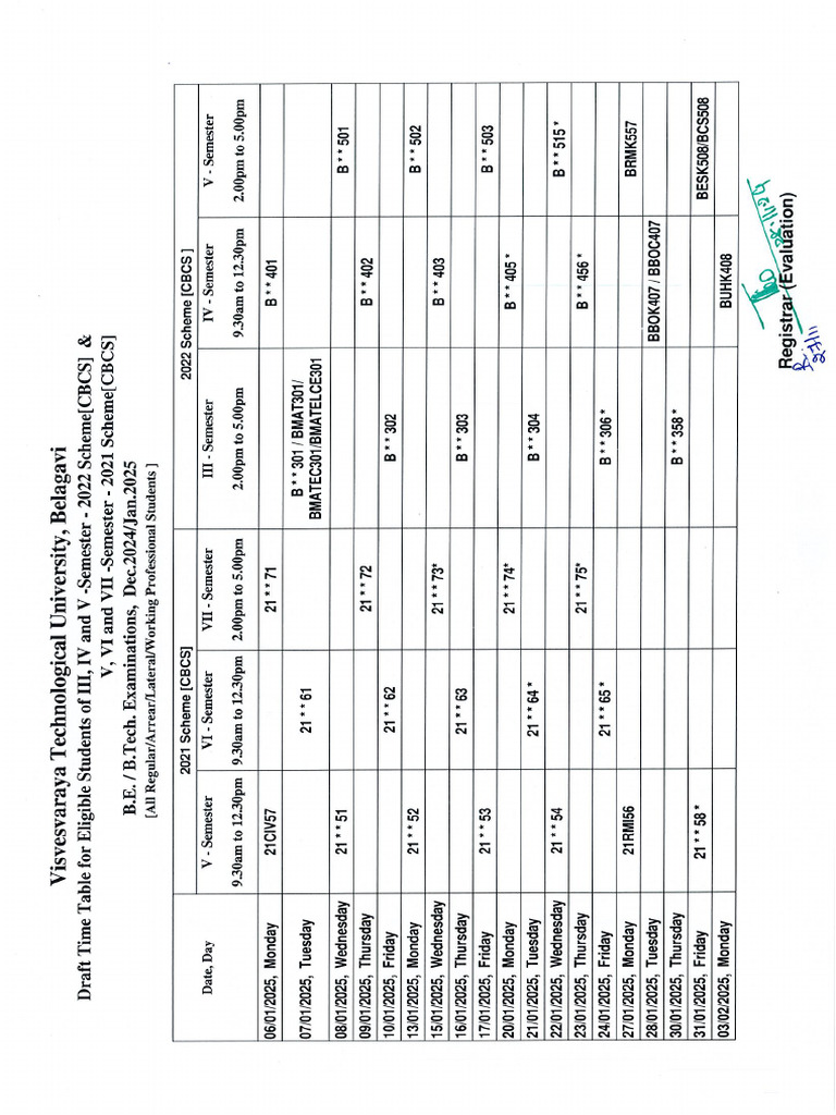 2021 7th Sem Timetable | PDF