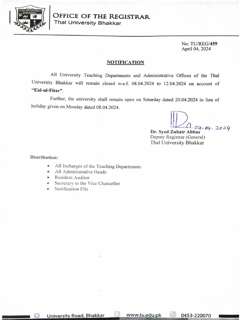 Notification (Eid-ul-Fitar) | PDF