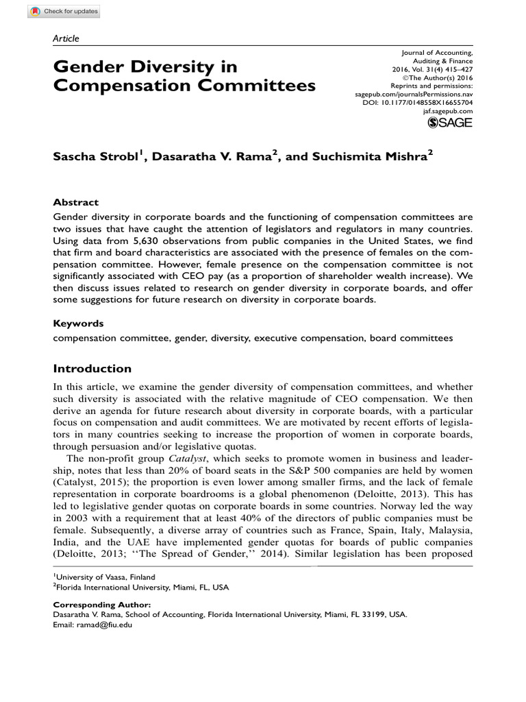 Gender Diversity in Compensation Committees | PDF | Executive ...