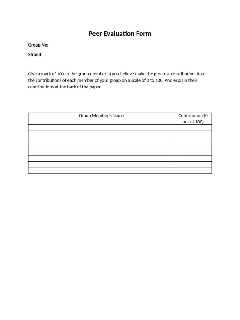 Peer Evaluation Form | PDF