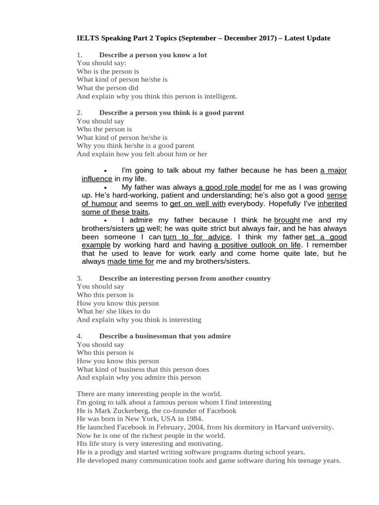 IELTS Speaking Part 2 Topics September December 2 | PDF | Mark ...