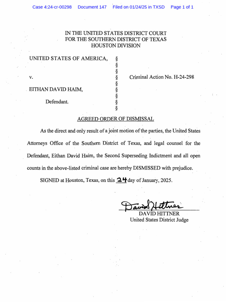 Haim Full Dismissal Order | PDF