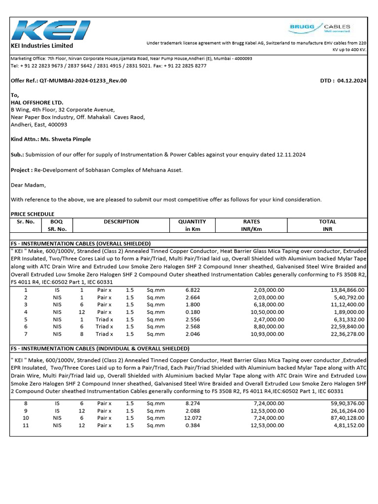 HAL Offshore Ltd. Project Offer | PDF | Wire | Manufactured Goods