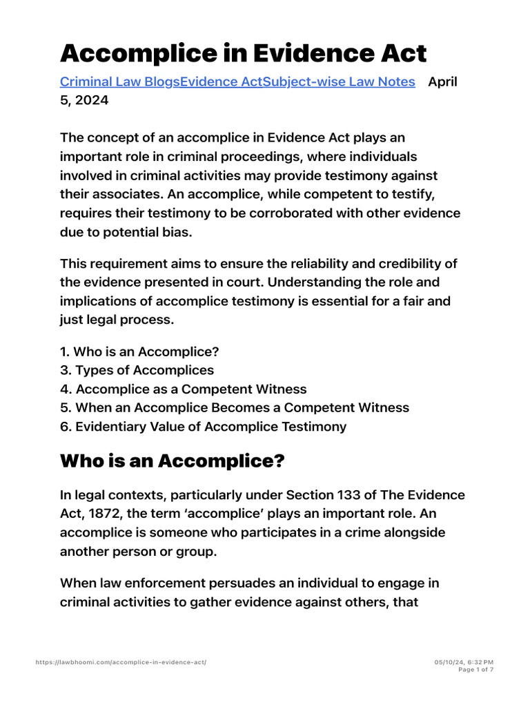 Accomplice in Evidence Act | PDF | Aiding And Abetting | Witness