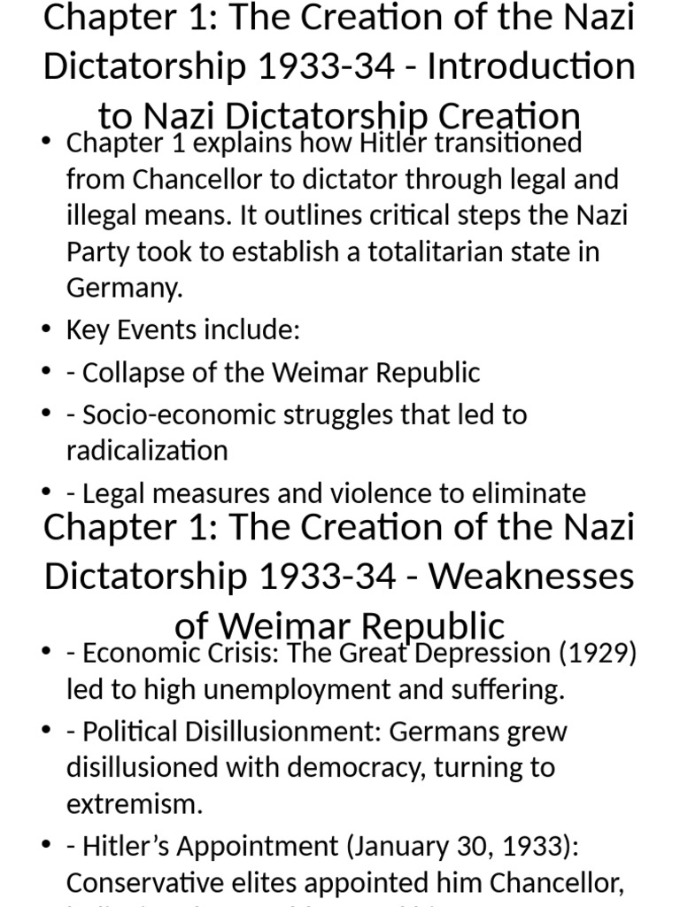 Nazi Dictatorship Chapters 1 To 7 Detailed Presentation | PDF