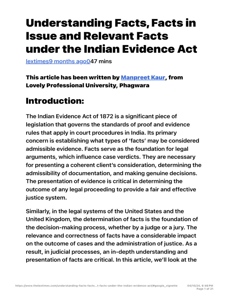 Understanding Facts, Facts in Issue and Relevant Facts Under The Indian ...