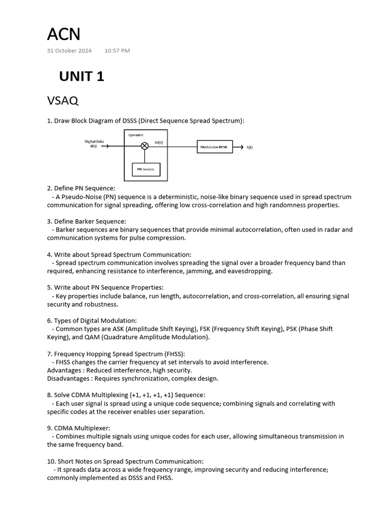 ACN Unit 1 and 2 Assignment + Imp | PDF | Modulation | Computer Network