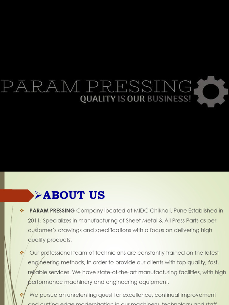 Param Pressing -Company Profile | PDF | Sheet Metal | Secondary Sector Of The Economy