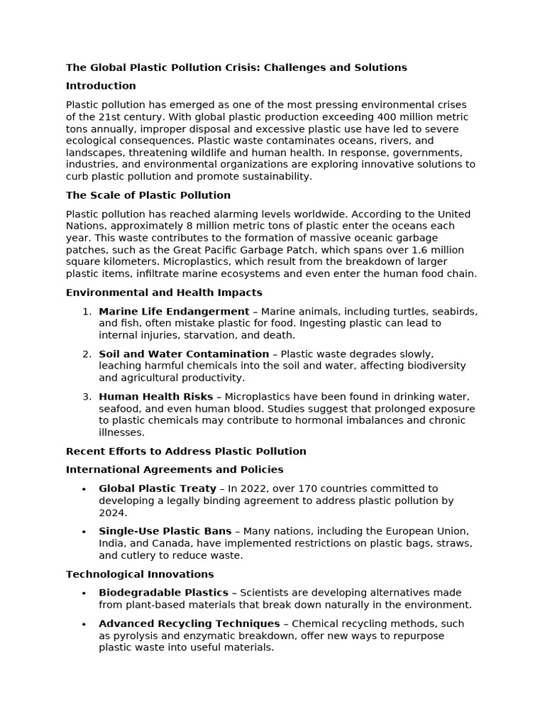 The Global Plastic Pollution Crisis | PDF | Plastic | Pollution