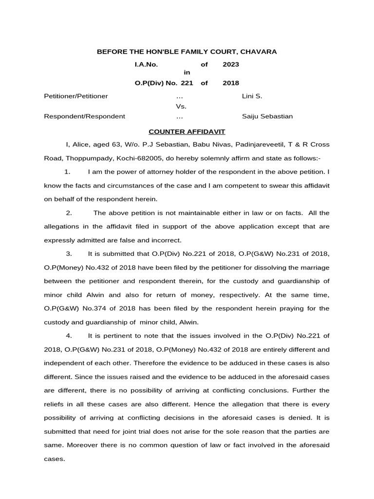 Counter Affidavit in Family Court Case | PDF | Affidavit | Legal Procedure